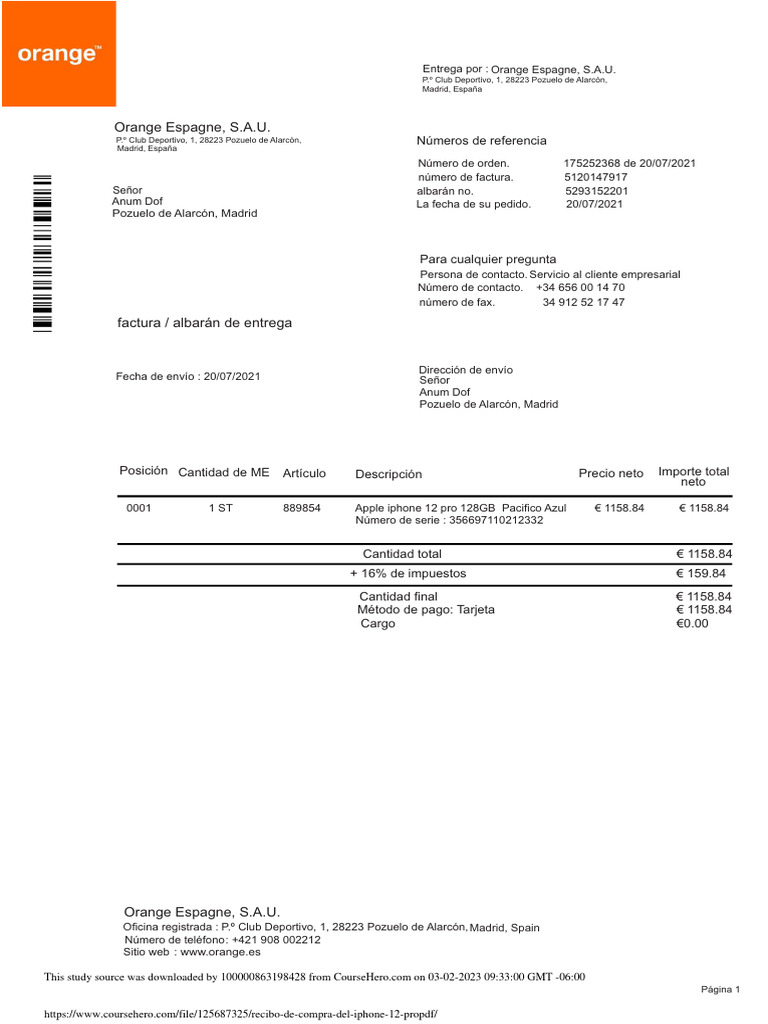 Recibo de Compra Del Iphone 12 Pro PDF | PDF | Equipo de usuario de telecomunicaciones móviles ...
