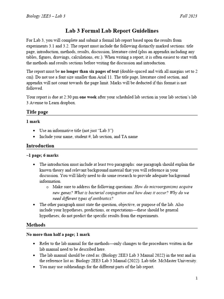 F23 Bio 2EE3 Lab 3 formal lab report guidelines | PDF | Gram Negative Bacteria