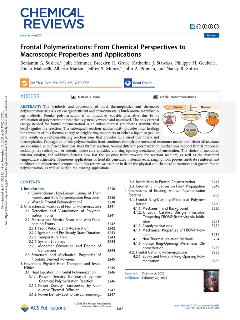 Suslick Et Al 2023 Frontal Polymerizations From Chemical Perspectives ...