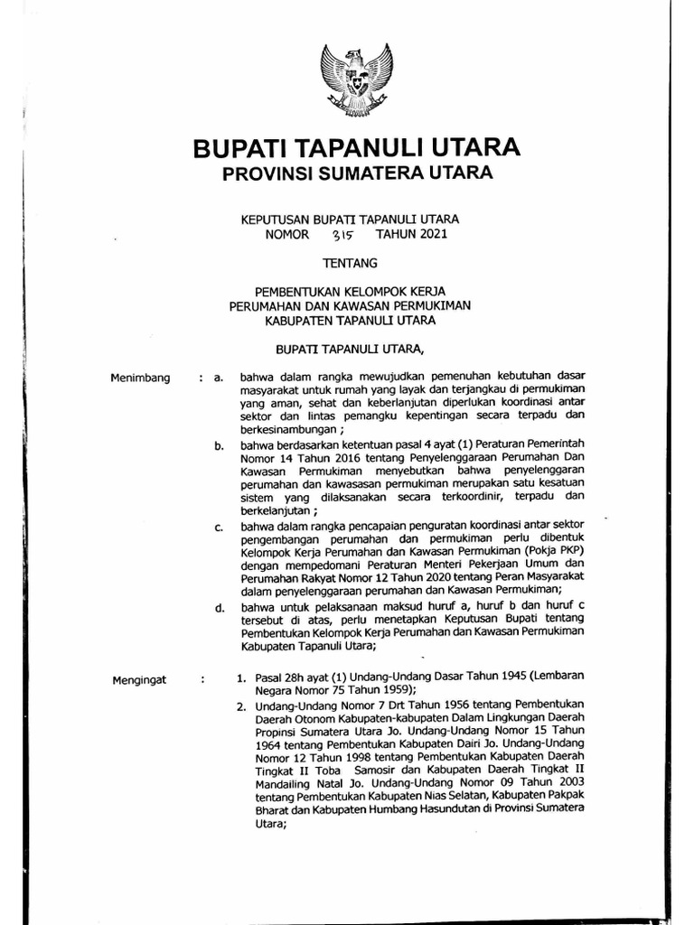 SK Pokja PKP Kab. Tapanuli Utara Tahun2021 | PDF