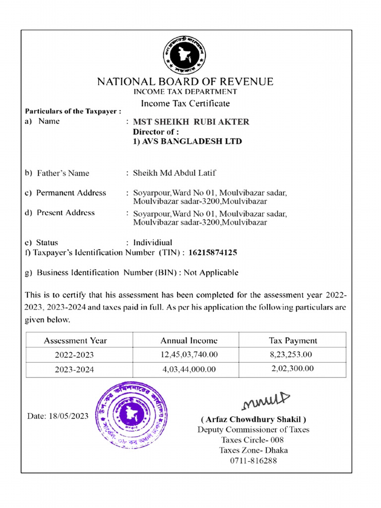 R & S Medtech International Tax Cert | PDF
