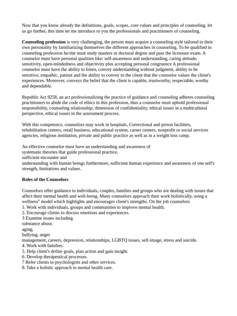 Professionals and Practitioners in Counseling | PDF | Counseling ...