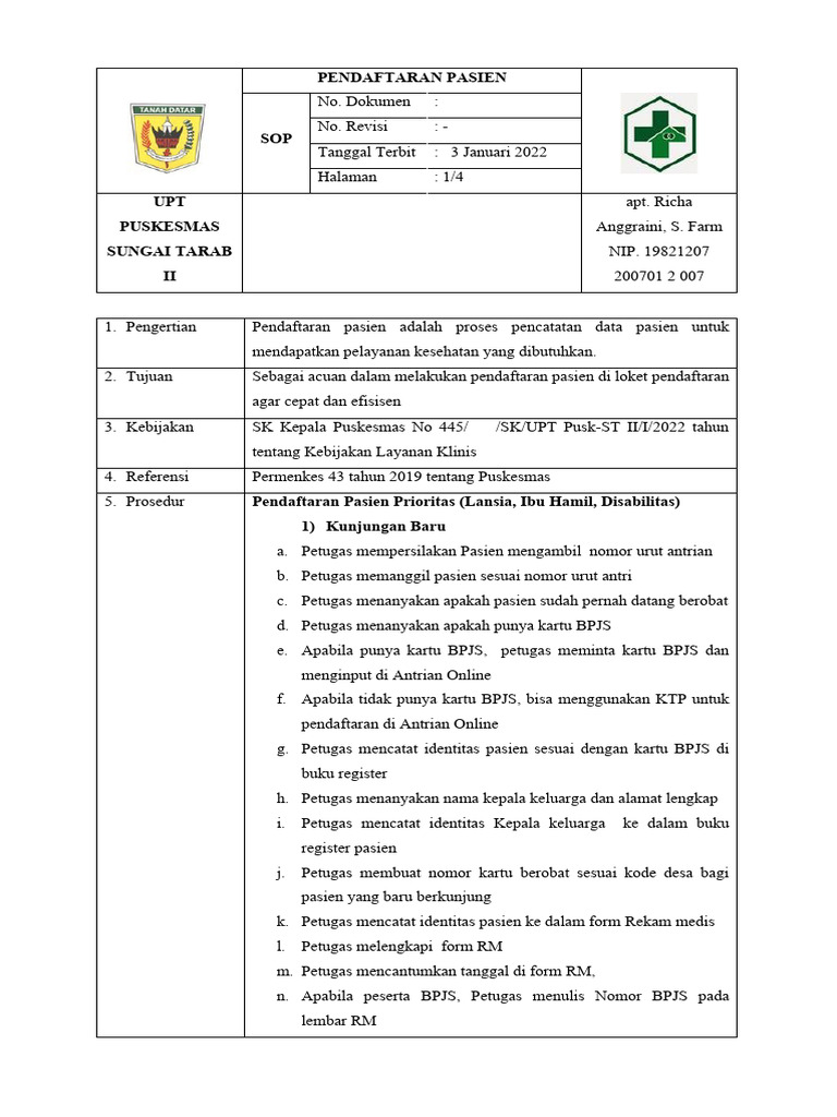 3.1.1.b.3 SOP PENDAFTARAN PASIEN | PDF