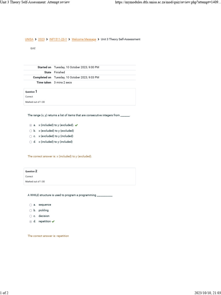 Unit 3 Theory Self-Assessment Attempt Review - 1 | PDF | Control Flow | Software Development