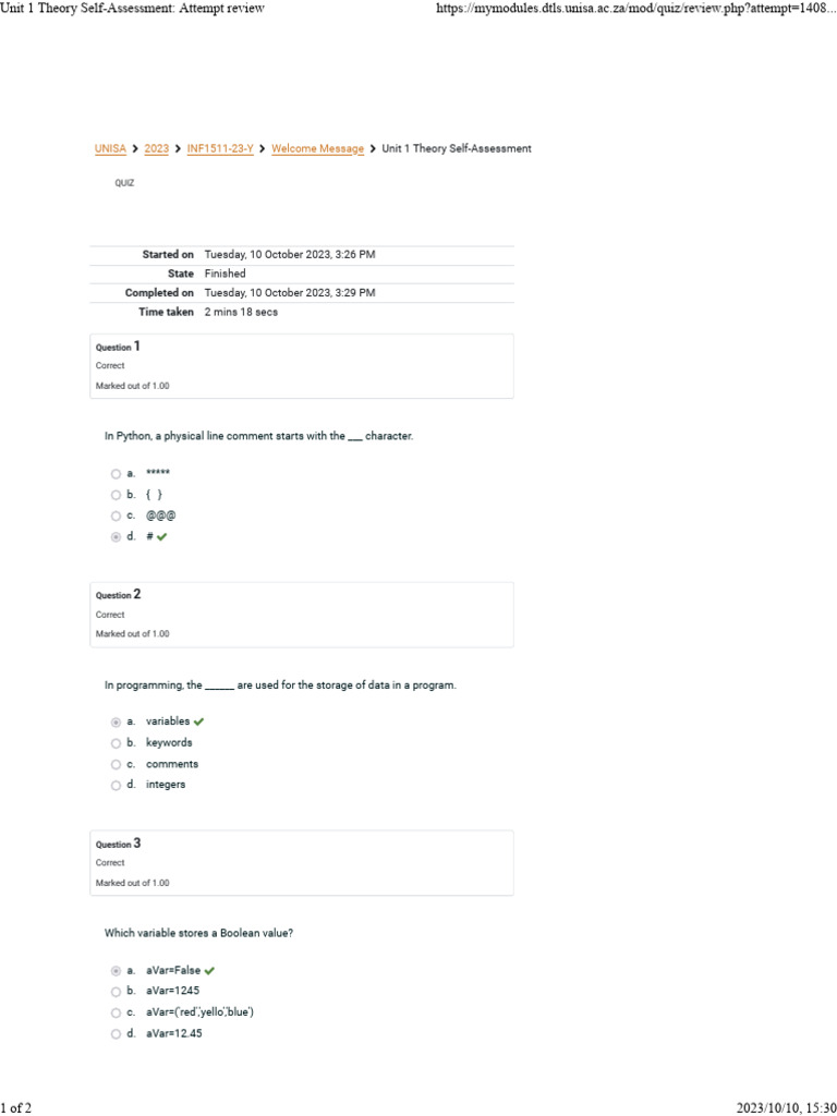 Unit 1 Theory Self-Assessment Attempt Review - 1 | PDF | C (Programming ...