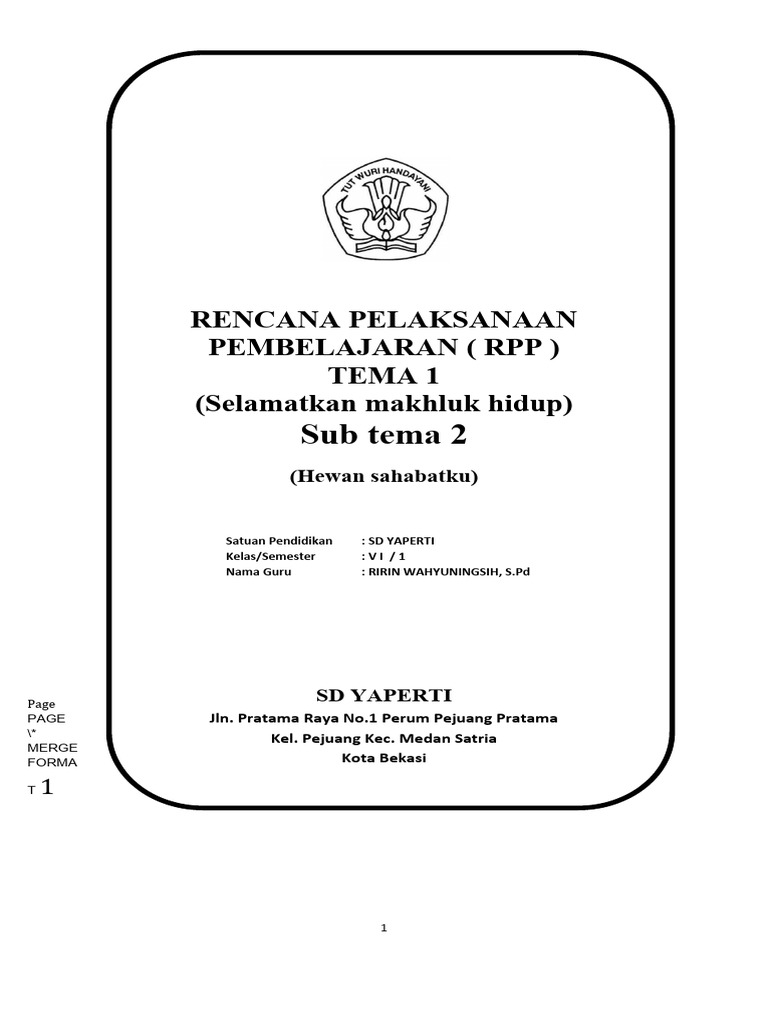 RPP Kls 6c Tema 1 ST 2 | PDF