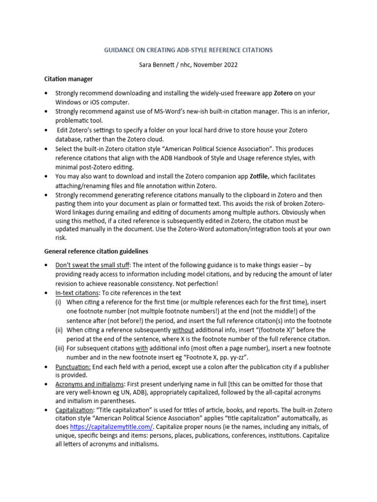 2022 Bennett How-to on ADB reference citations | PDF | Citation | Note ...