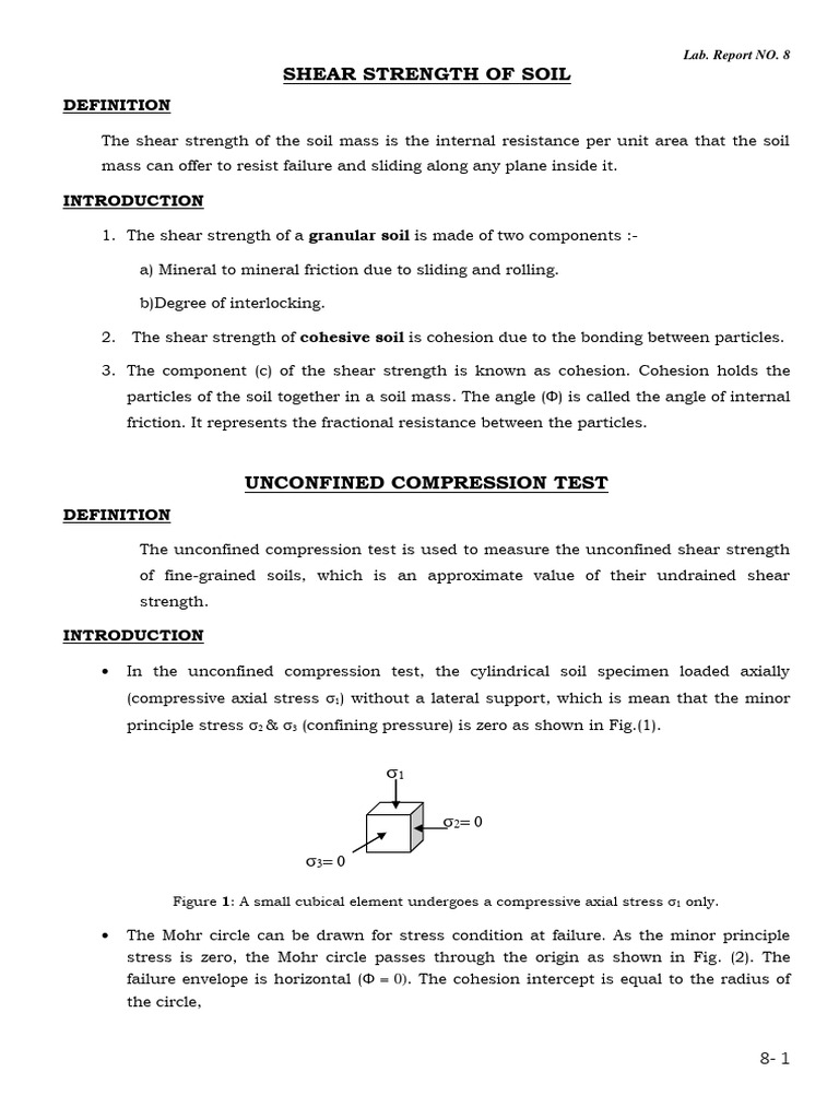 Shear Strength of Soil: Unconfined Test | PDF | Deformation ...