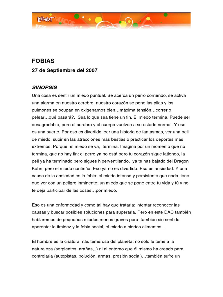 FOBIAS | PDF | Temor | Ansiedad