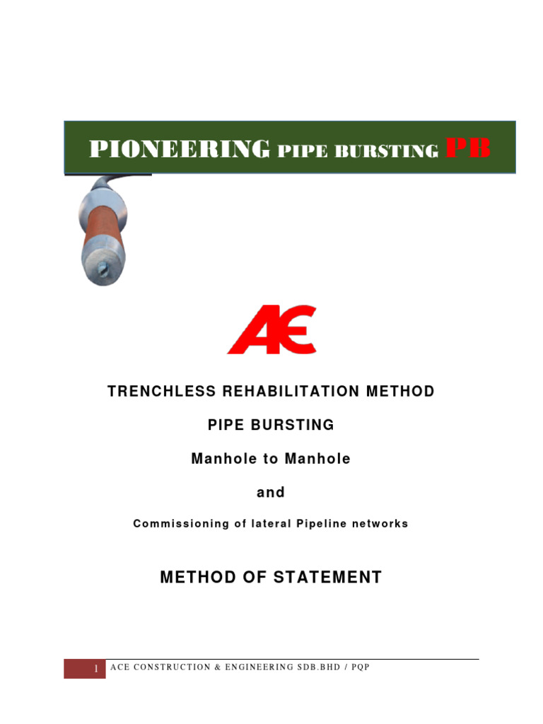 Method Statement Pipe Bursting Manhole To Manhole ACE R2 0414 | Download Free PDF | Pipe (Fluid ...