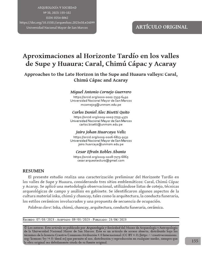 Aproximaciones Al Horizonte Tardío en Los Valles de Supe y Huaura ...