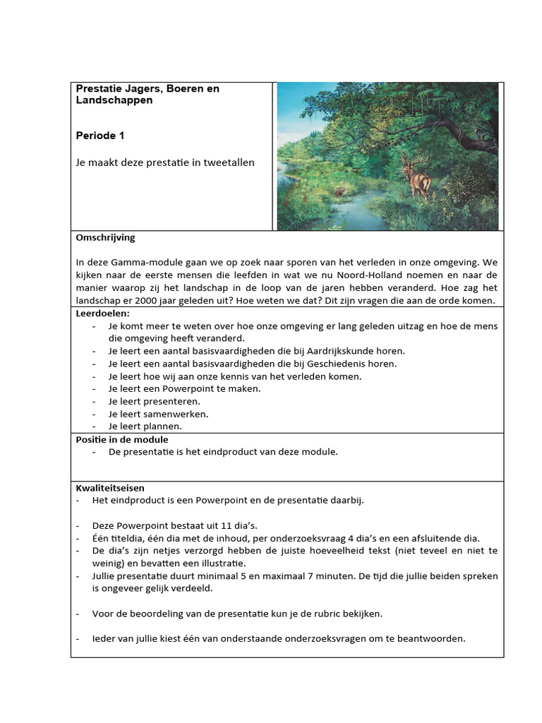 Prestatie Bij de Module Jagers Boeren en Landschappen | PDF