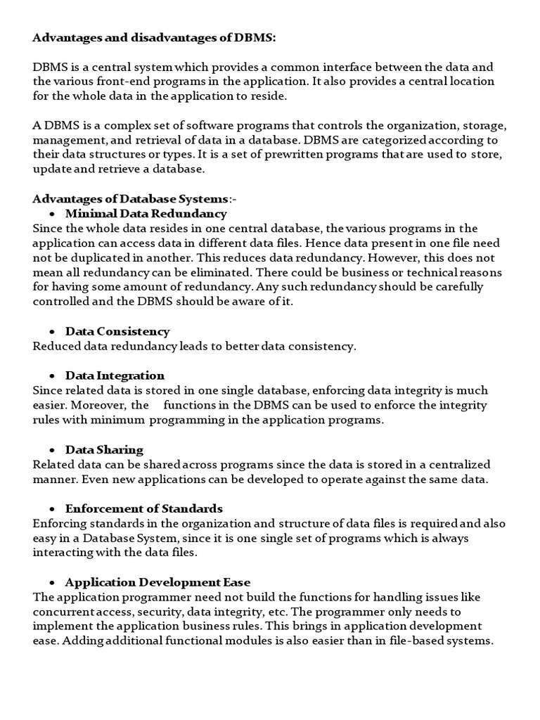 Advantages Disadvantages Of Dbms Pdf Databases Computer Engineering 0993