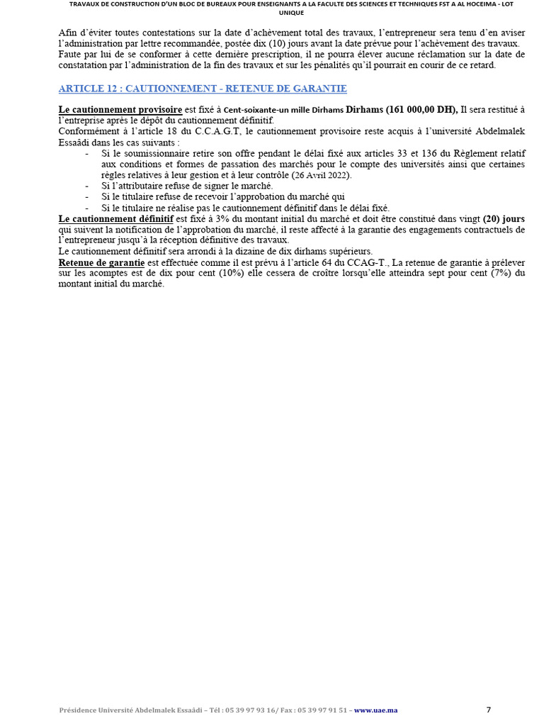 Construction Bureau FST Al Hoceima | PDF | Cautionnement