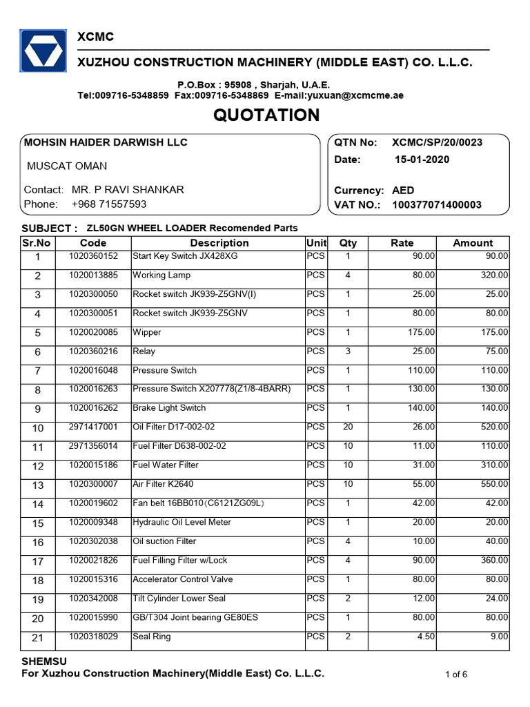 Consumable Part List For ZL50GN Wheel Loader | PDF | Manufactured Goods ...