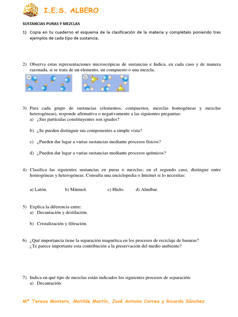 Repaso Sustancias Puras, Mezclas y Disoluciones Nuevo | PDF | Mezcla | Concentración