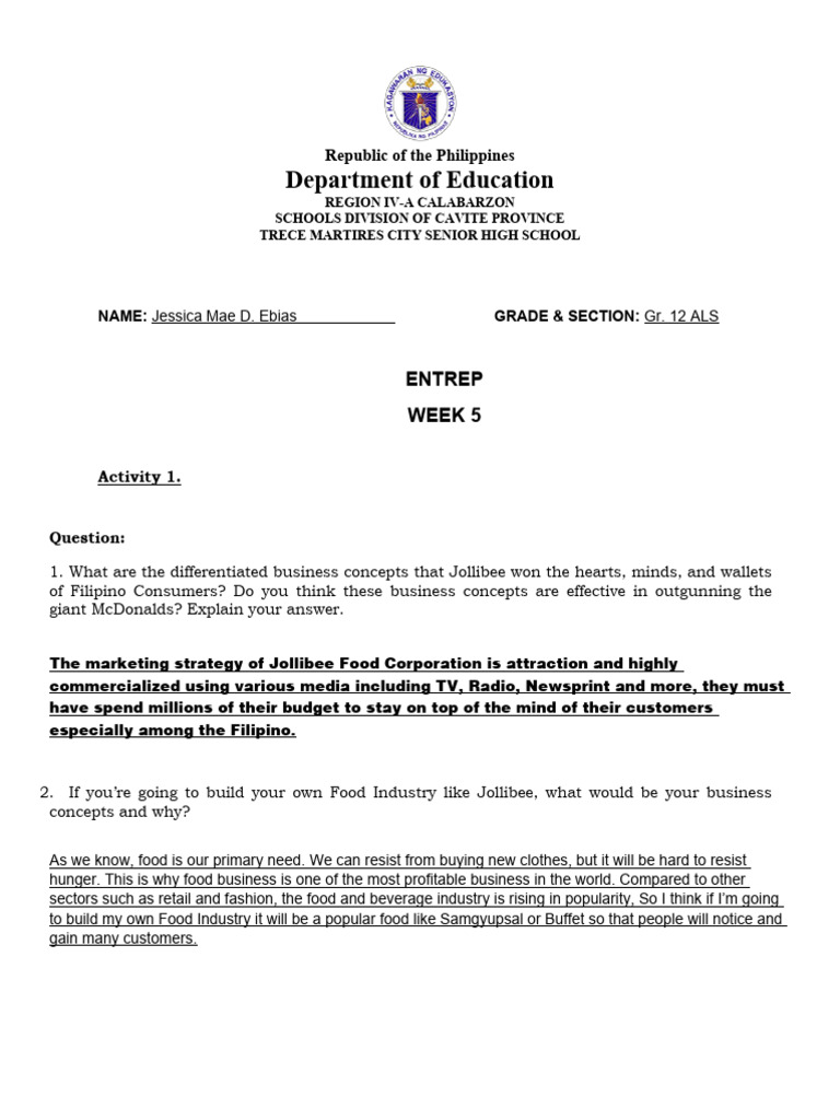 Entrep Week 5 - Ebias | PDF | Marketing | Business Plan