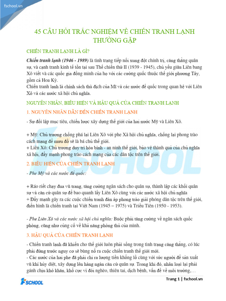 Chien Tranh Lanh Tong Hop Nhung Cau Hoi Trac Nghiem Co Dap An Ve Chien Tranh Lanh 1946 1989 ...