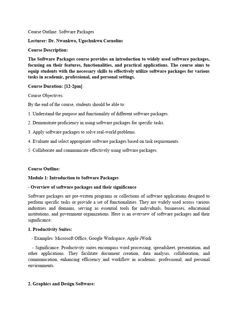 Standard Software Packages | PDF | Spreadsheet | Microsoft Excel Standard Software Packages | PDF | Spreadsheet | Microsoft Excel