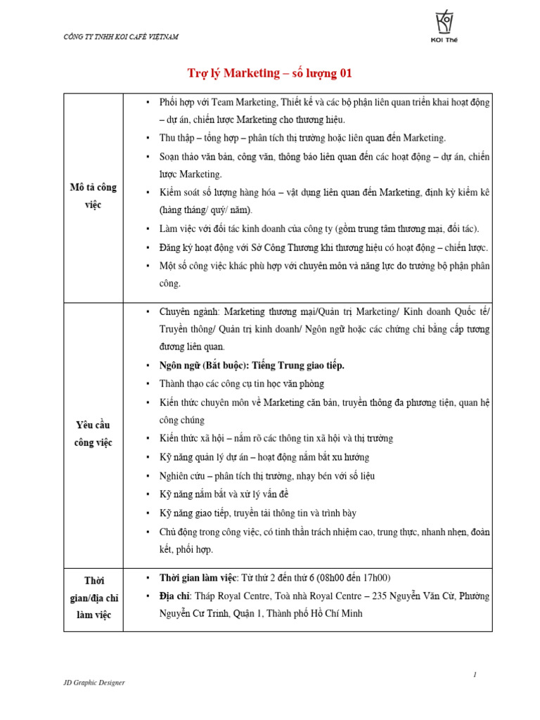 JD - TR Lý Marketing | PDF