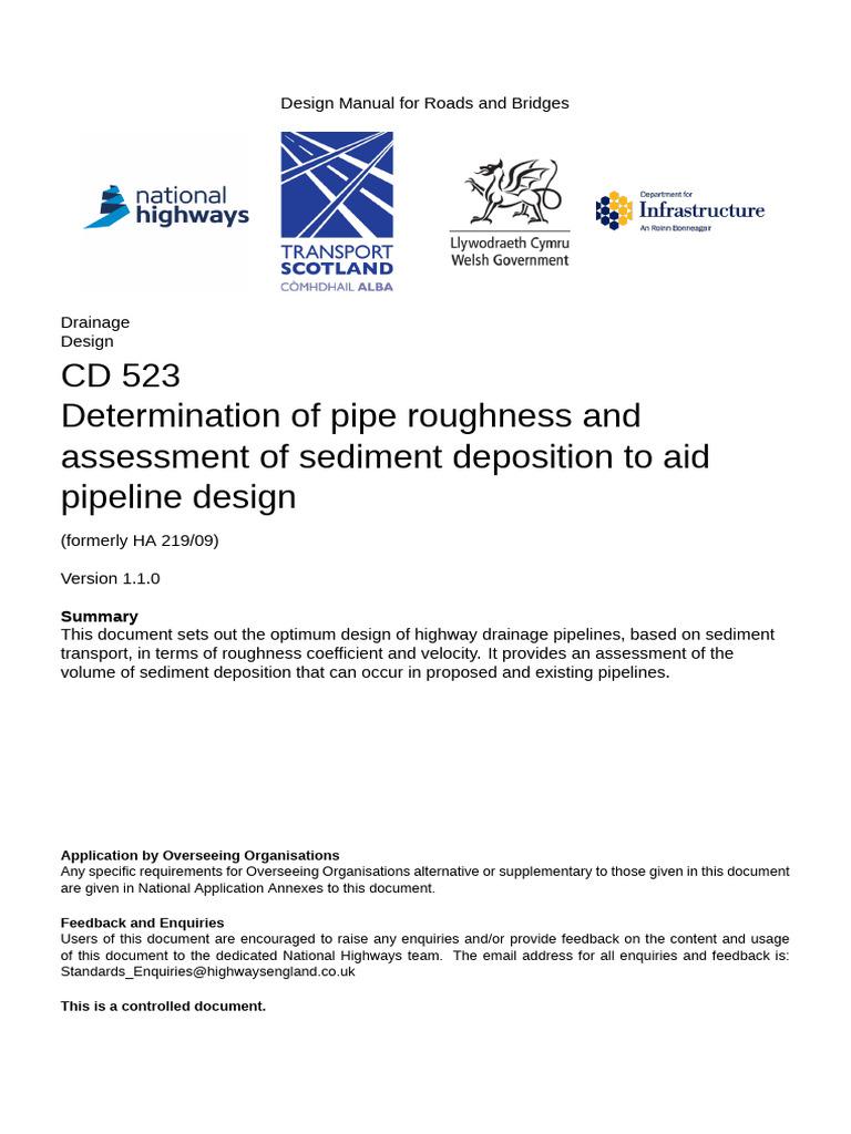 CD 523 Determination of Pipe Roughness and Assessment of Sediment Deposition To Aid Pipeline ...