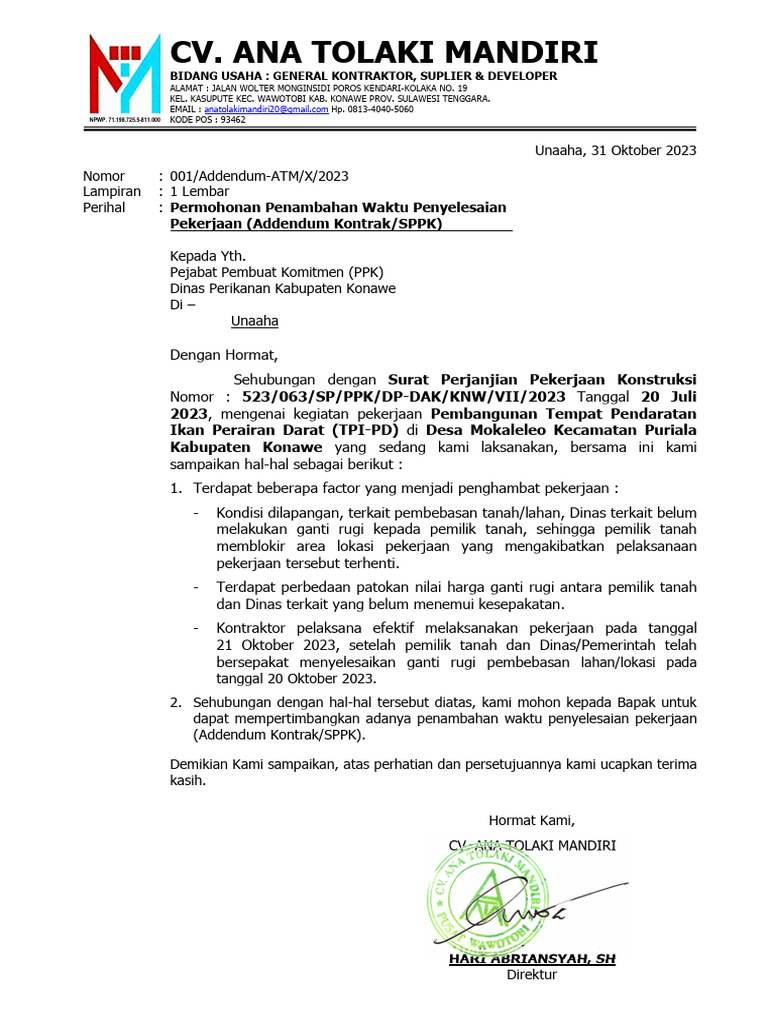 Permohonan Addendum Kontrak | PDF