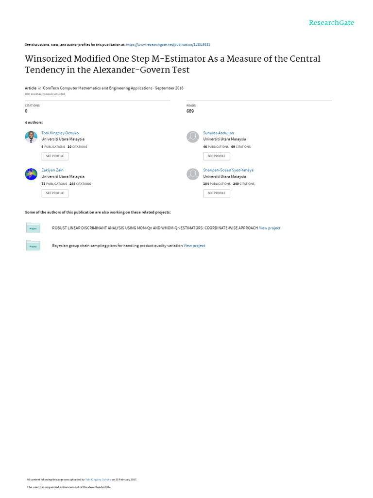 Winsorized Modified One Step M-Estimator As A Measure of The Central ...