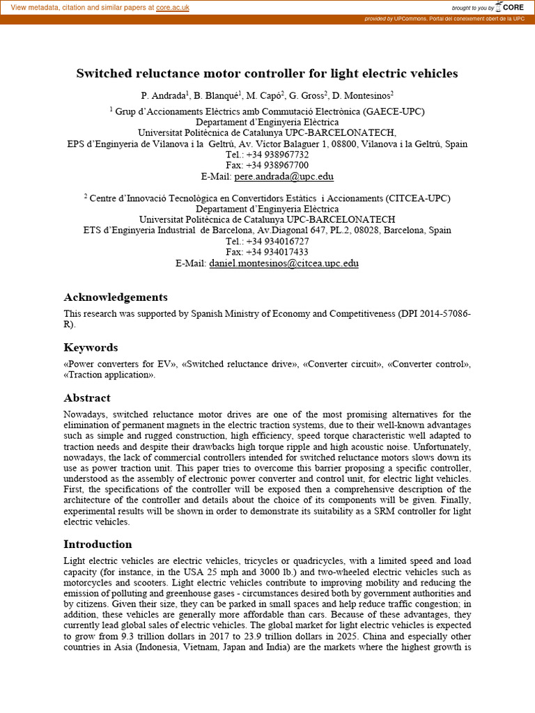 Switched Reluctance Motor Controller for Light Electric Vehicles | PDF | Electric Motor | Capacitor