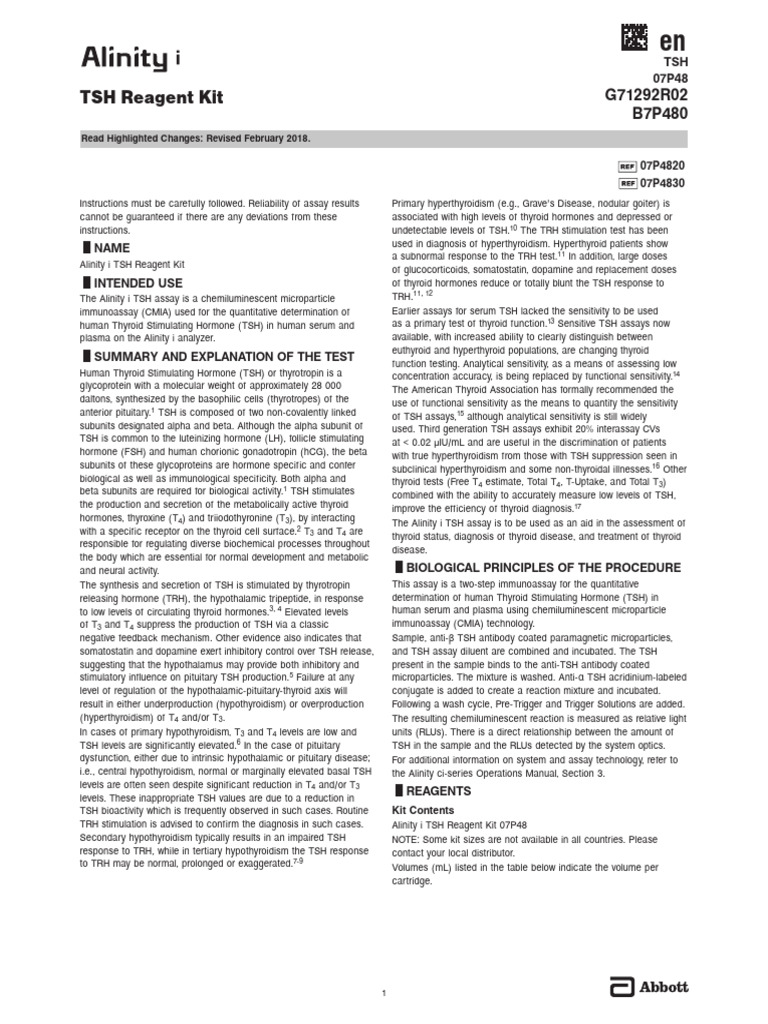 TSH Reagent Kit: B7P480 G71292R02 | PDF