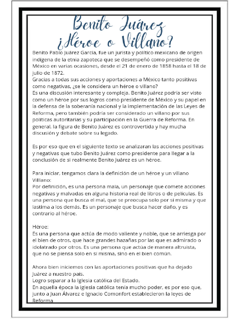 Benito Juárez ¿Héroe o Villano? 1 | PDF