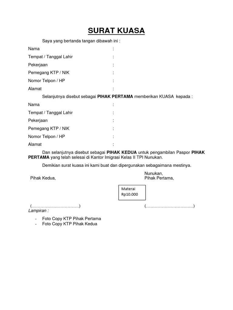 Contoh Surat Kuasa | PDF