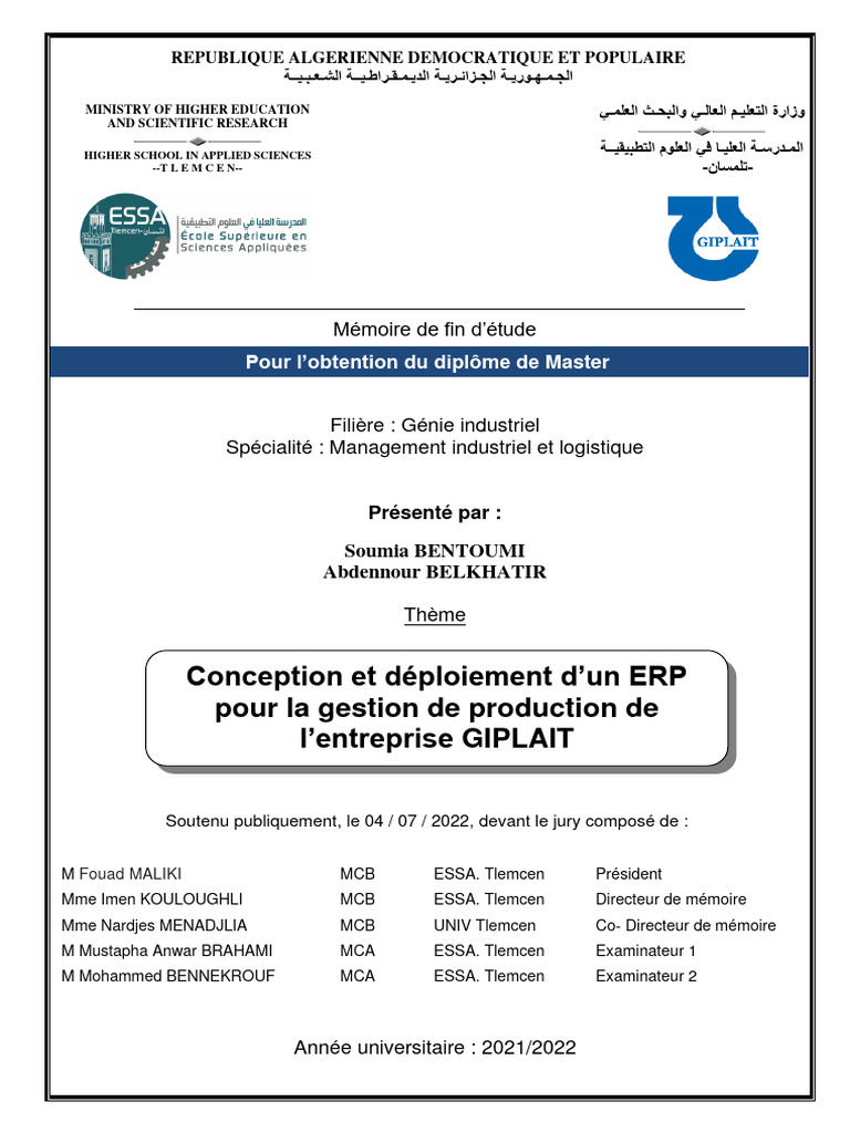 Conception et déploiement d'un ERP GIPLAIT | PDF | Progiciel de gestion ...