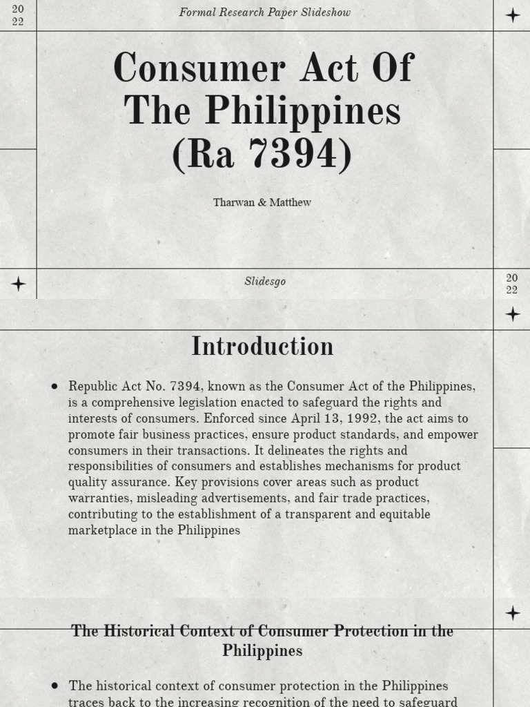 Consumer Act of The Philippines (Ra 7394) : Tharwan & Matthew | PDF ...