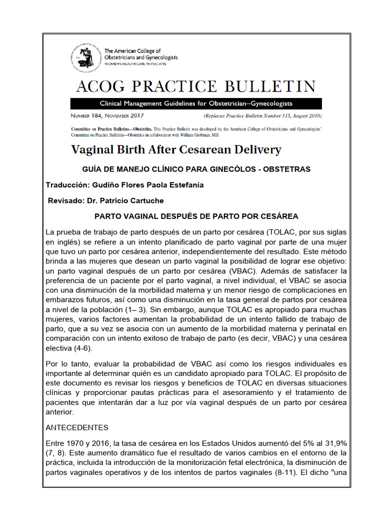 TOLAC Parto Pos Cesarea | PDF | Parto | Seccion de cesárea