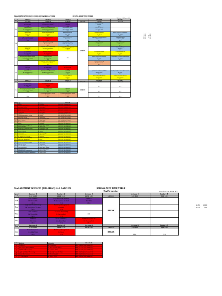 Time Table Spring-2023 Final | PDF | Economics | Economies