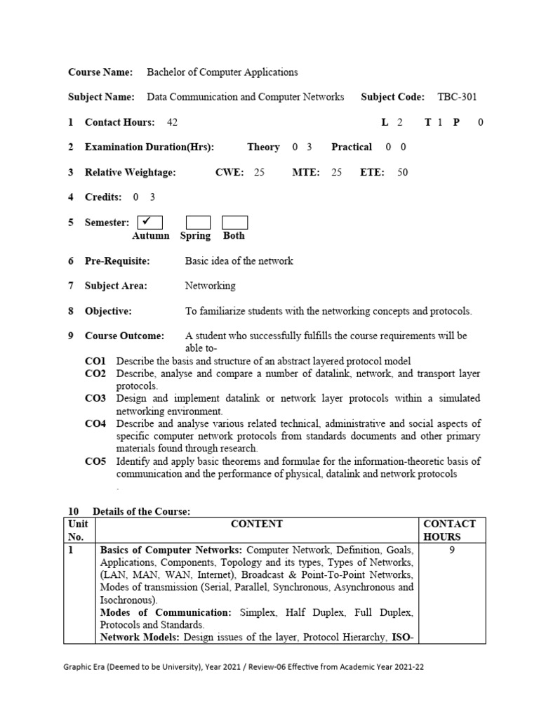 Tbc 301 Data Communication And Computer Networks Pdf Computer Network Network Switch