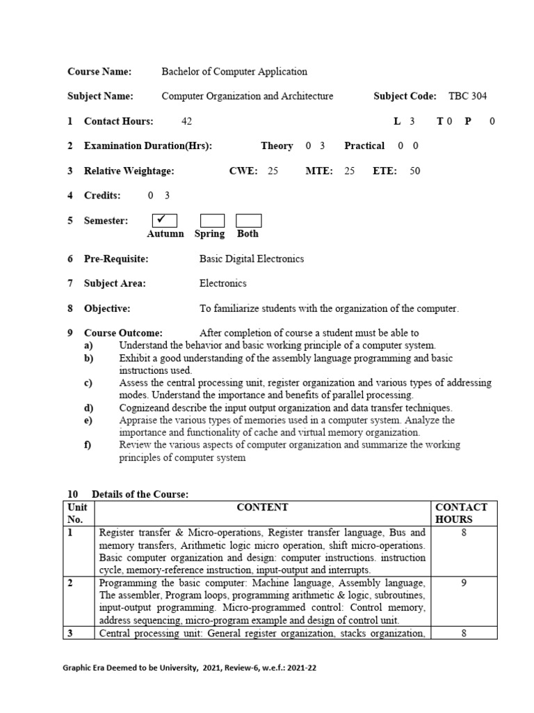 TBC 304 Computer Organization and Architecture | PDF | Input/Output | Central Processing Unit