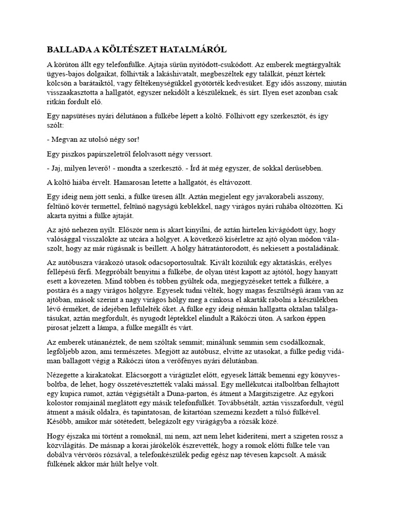 Ballada A Költészet Hatalmáról | PDF