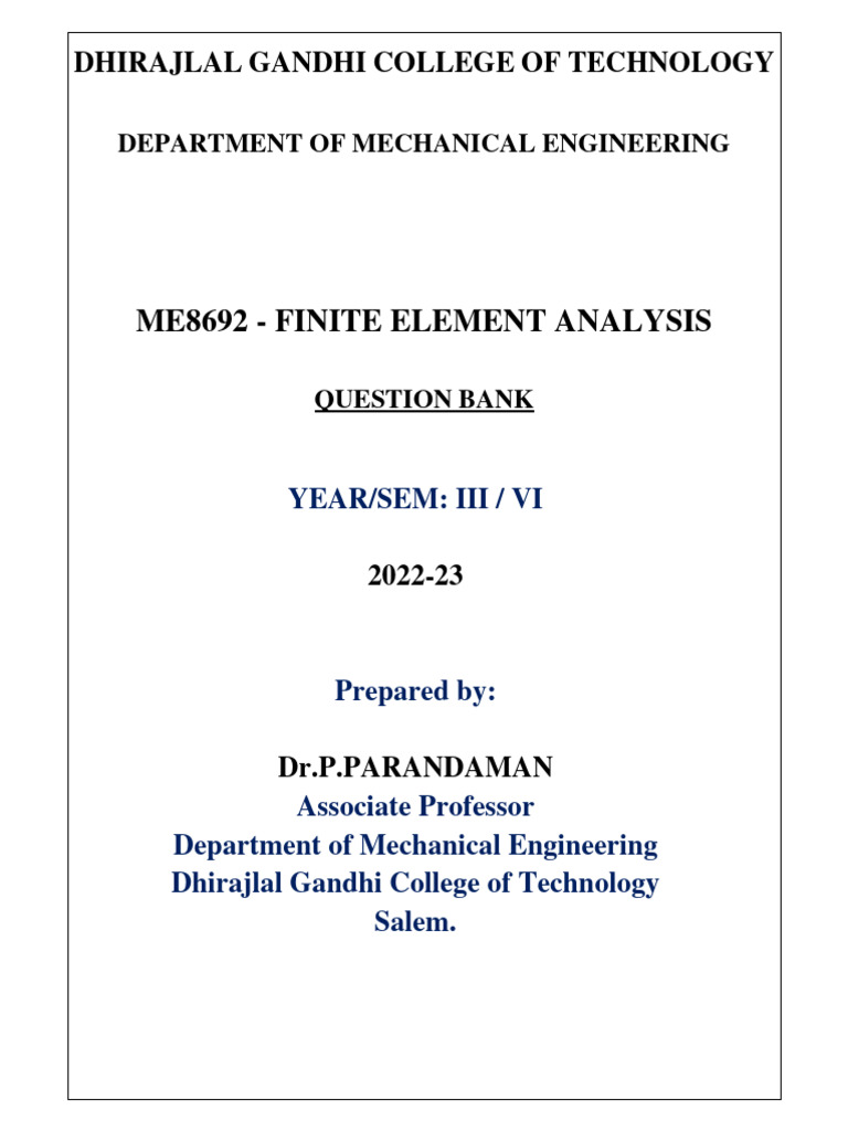 Fea Question Bank | PDF | Finite Element Method | Mathematical Analysis