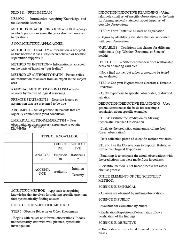 Fild 311 - Prelim Reviewer | PDF | Validity (Statistics) | Sampling (Statistics)