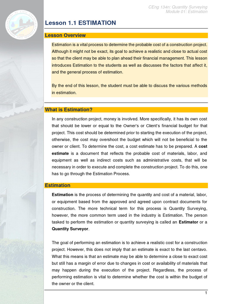 L1 1 Estimation Pdf Accuracy And Precision Estimation