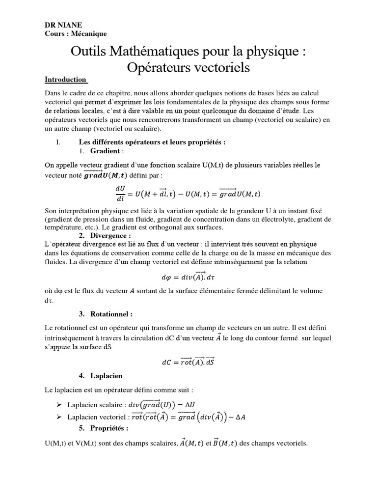Outils Mathématiques en Mécanique | PDF | Divergence (analyse ...
