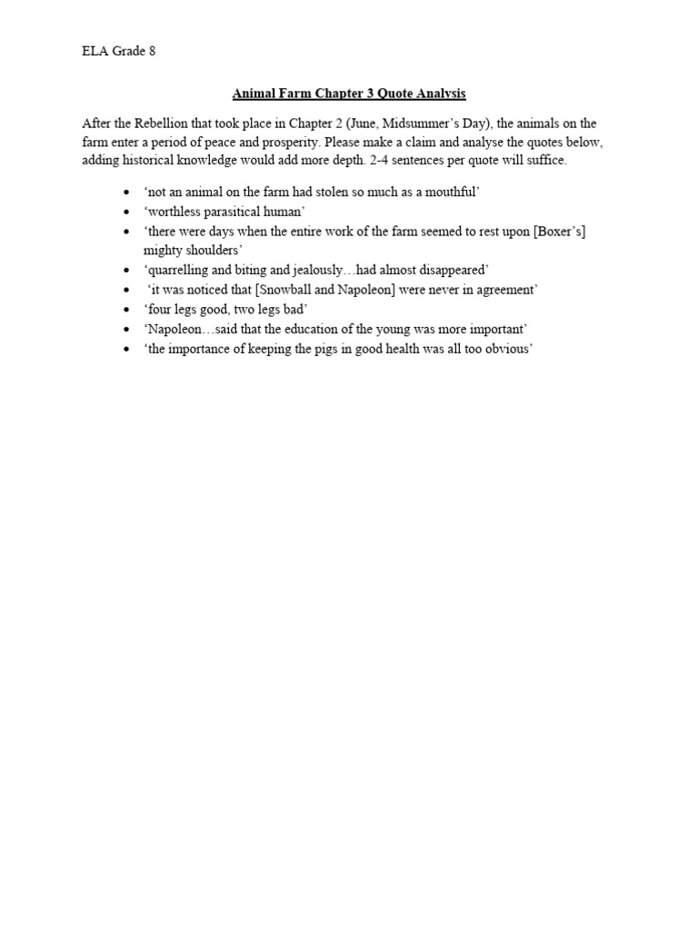 Animal Farm Chapter 3 Quote Analysis Worksheet | PDF | History