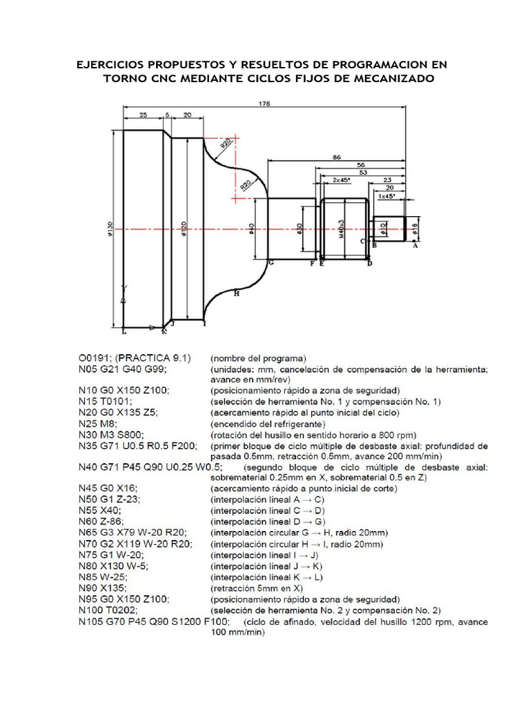 Ejercicios de Programacion en Torno CNC | PDF | Corte | Materiales de construcción