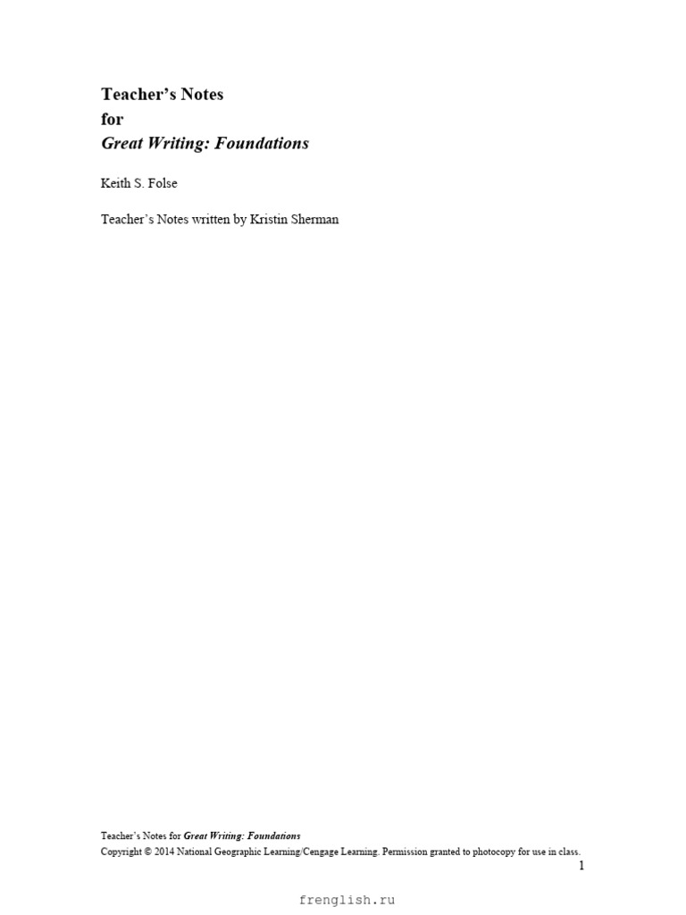 Great - Writing - Foundations Teacher Note | PDF | Subject (Grammar) | Noun