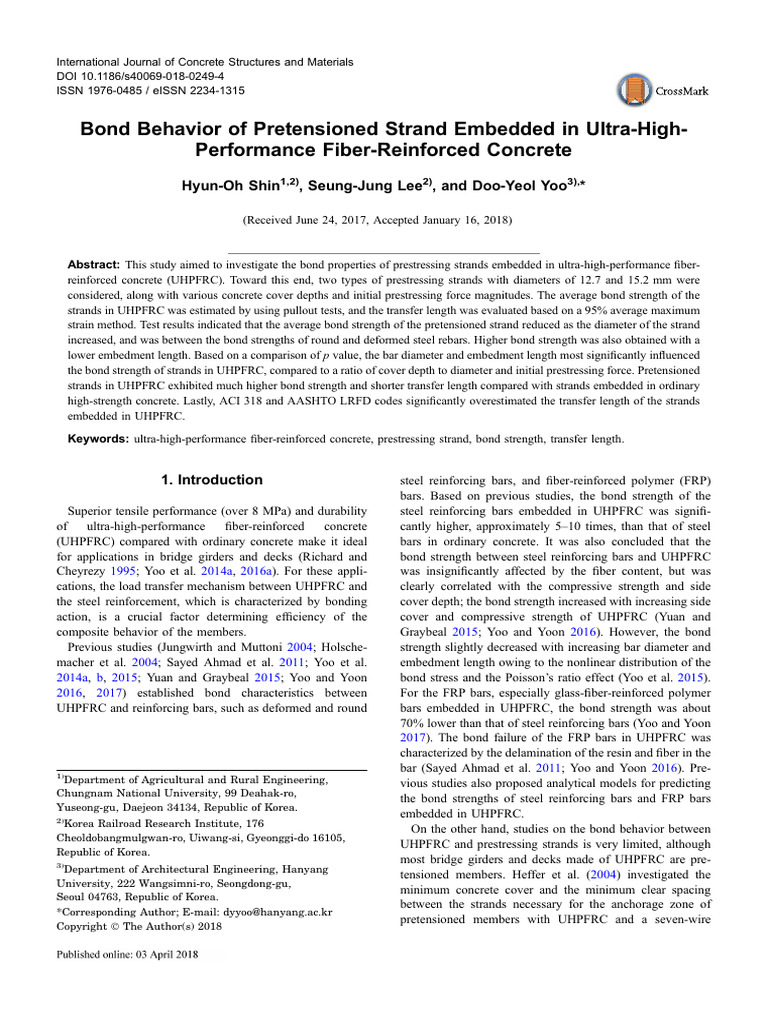Bond Behavior of Pretensioned Strand Embedded in Ultra-HighPerformance ... Bond Behavior of Pretensioned Strand Embedded in Ultra-HighPerformance ...