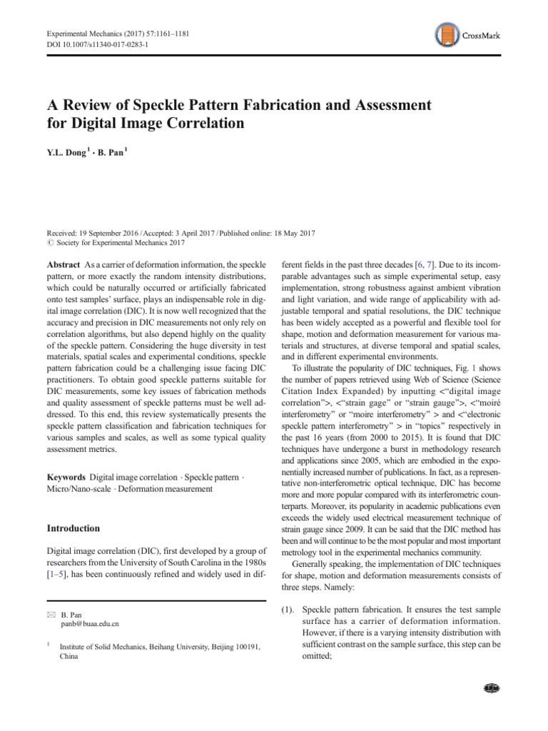 A Review of Speckle Pattern Fabrication and Assessment For Digital Image Correlation | PDF ...