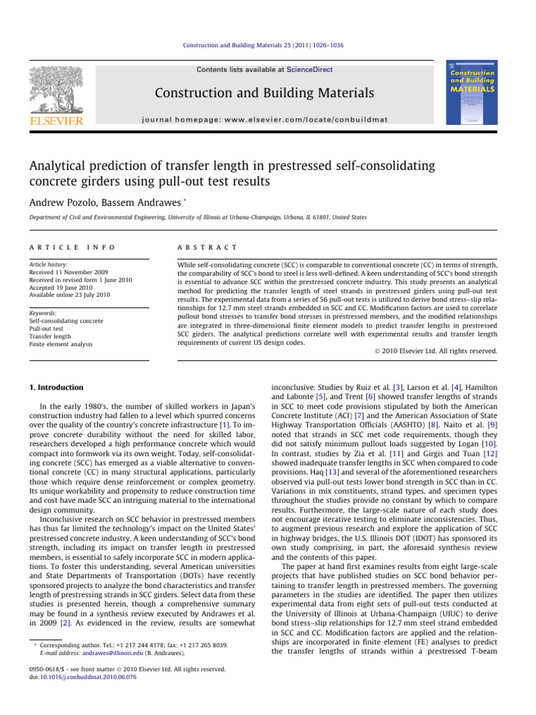 Analytical Prediction Of Transfer Length In Prestressed Self