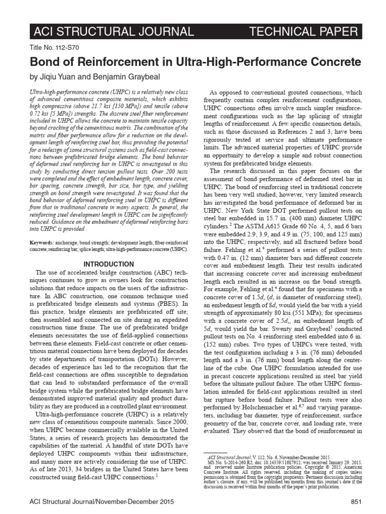 Bond of Reinforcement in Ultra-High-Performance Concrete | PDF ...