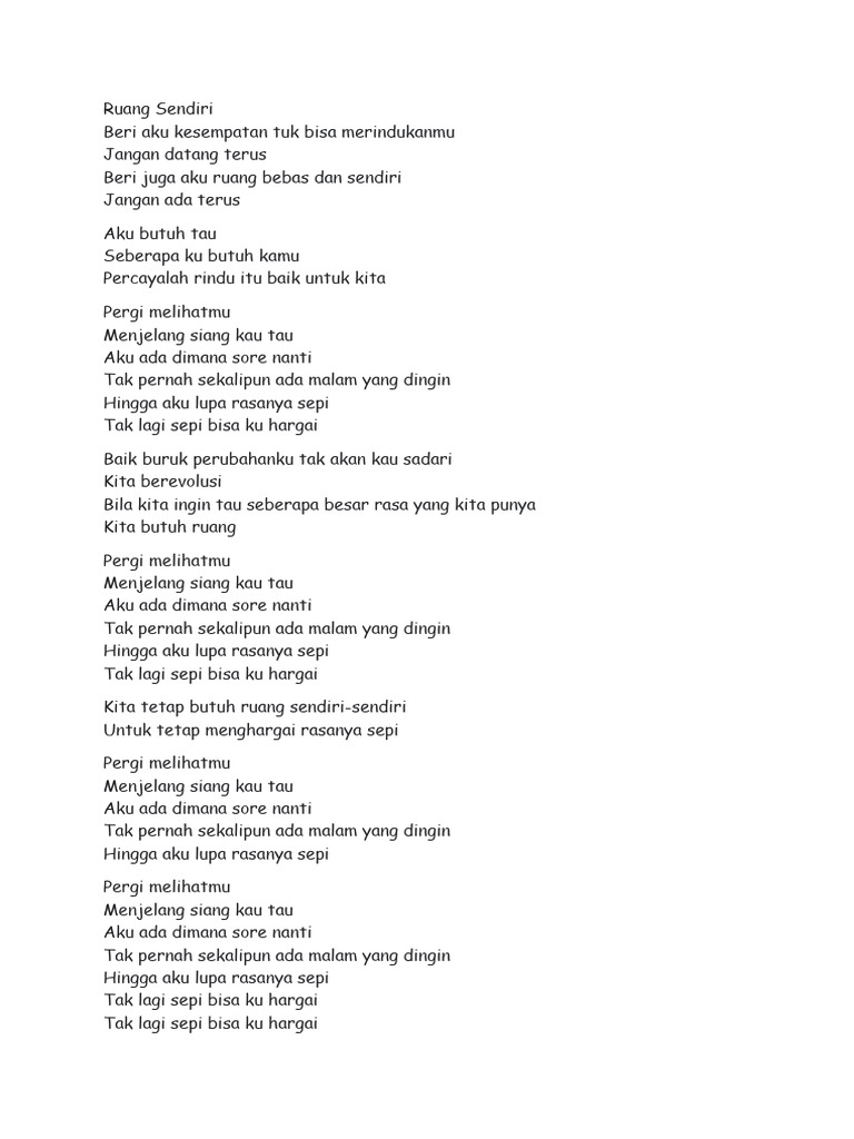 Lirik Lagu Tulus Ruang Sendiri | PDF